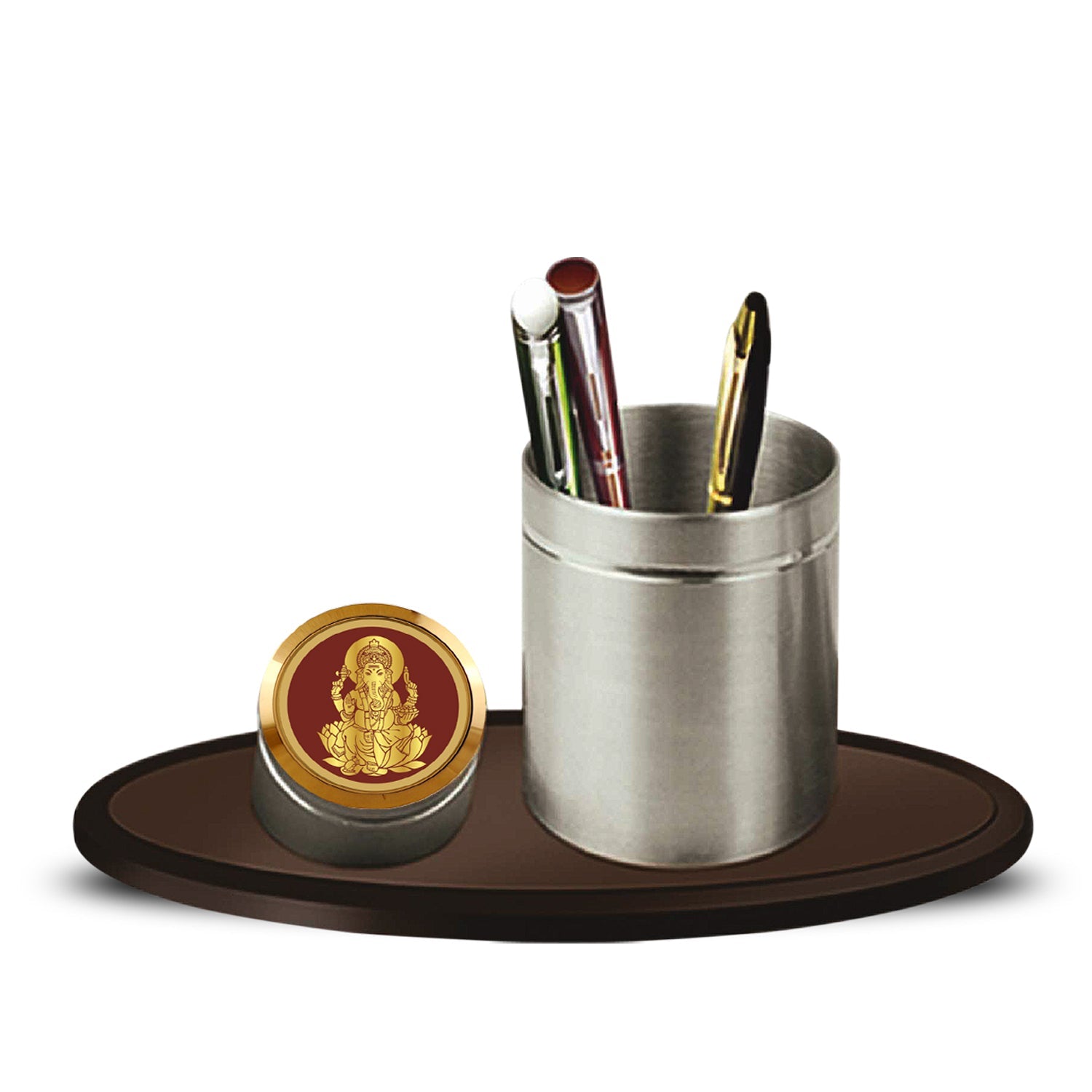 SS Pen Holder With 24K Gold Plated Divine Frame For Corporate Gifting ...