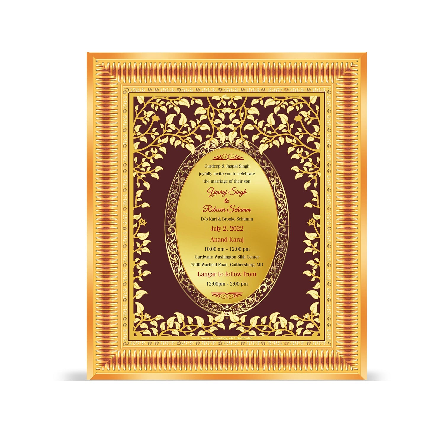 Diviniti Customized Designer Wedding Card on 24K Gold Plated Foil For ...