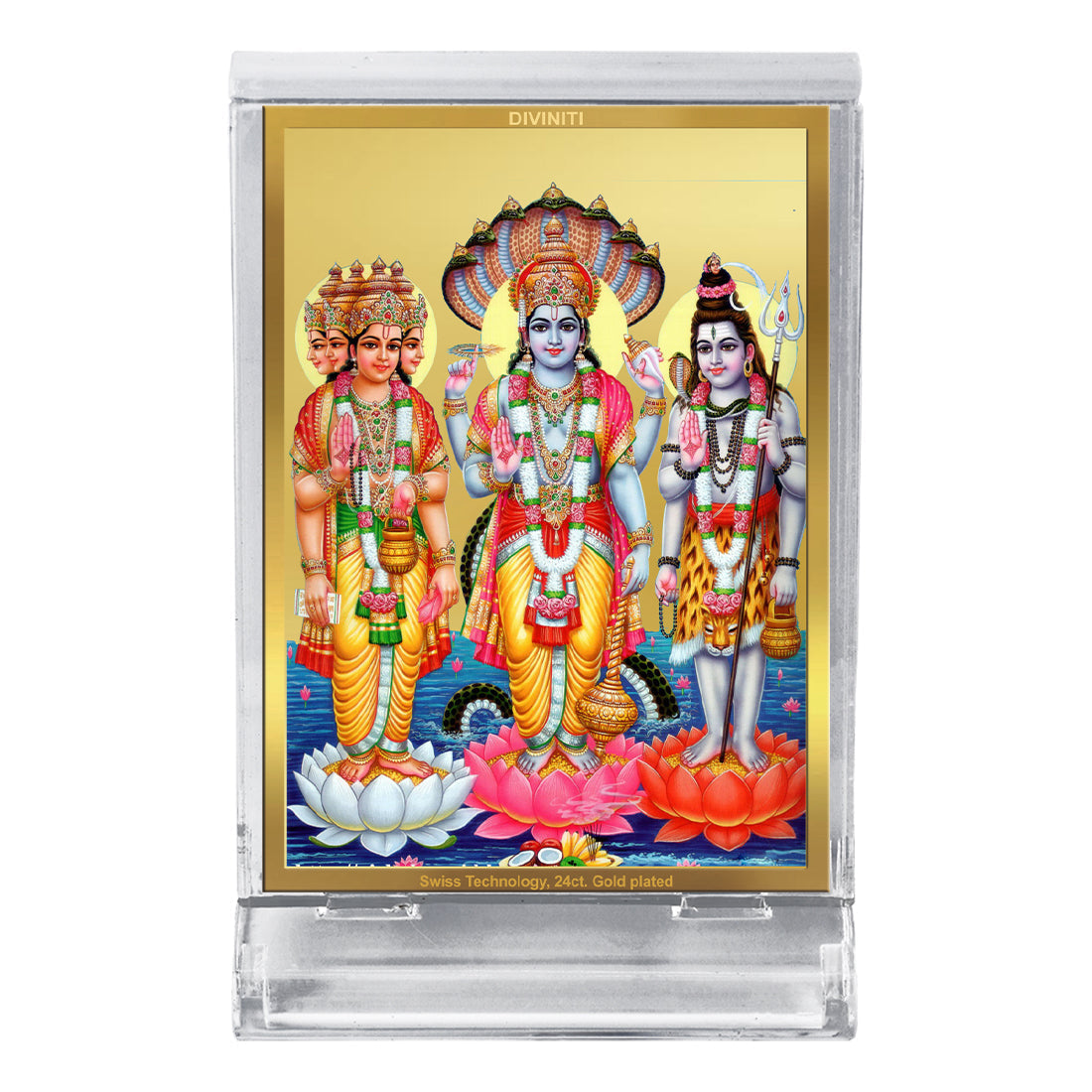 Diviniti 24K Gold Plated Brahma Vishnu Mahesh Frame For Car Dashboard ...
