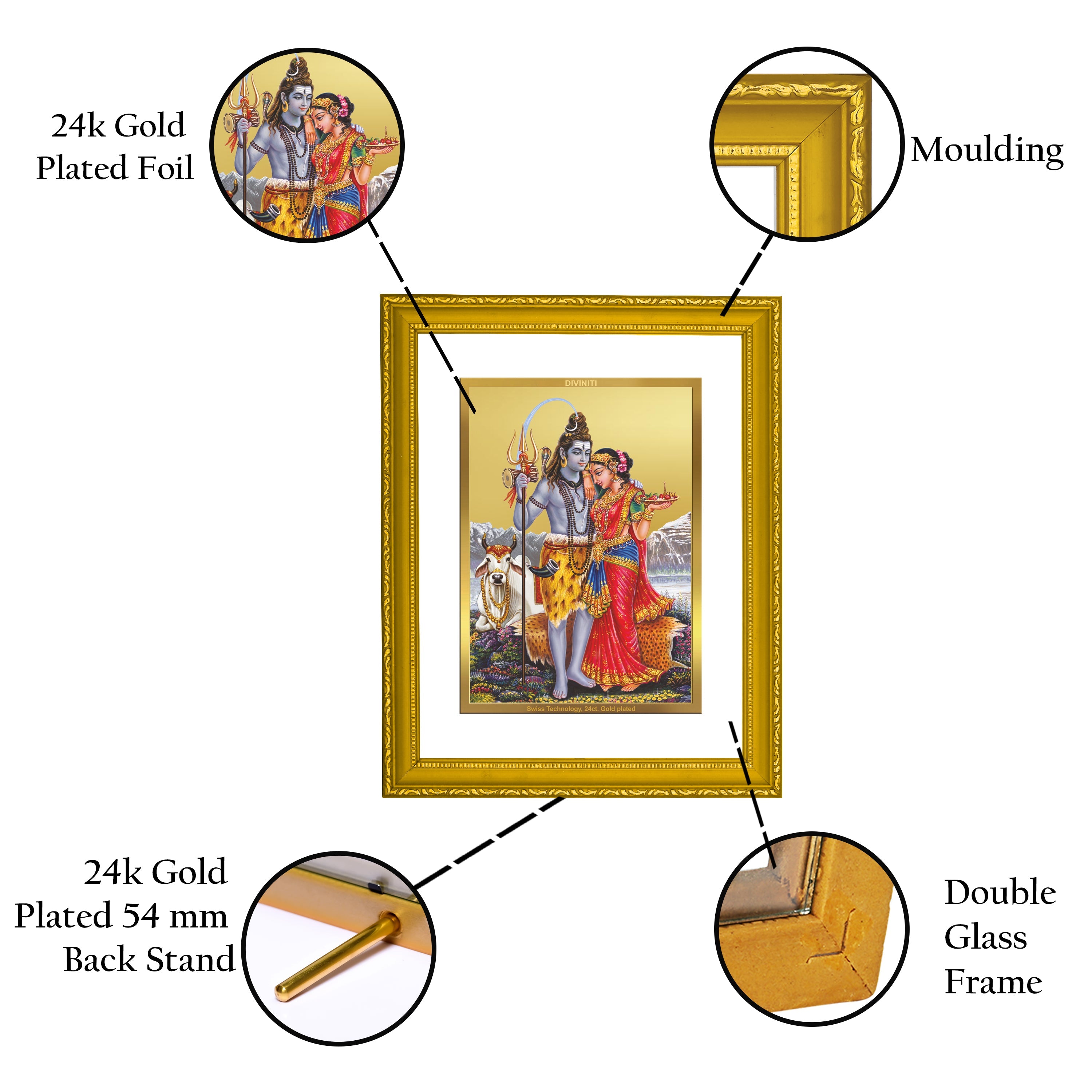Diviniti 24K Gold Plated Shiva Parvati Photo Frame For Home Decor, Wal ...