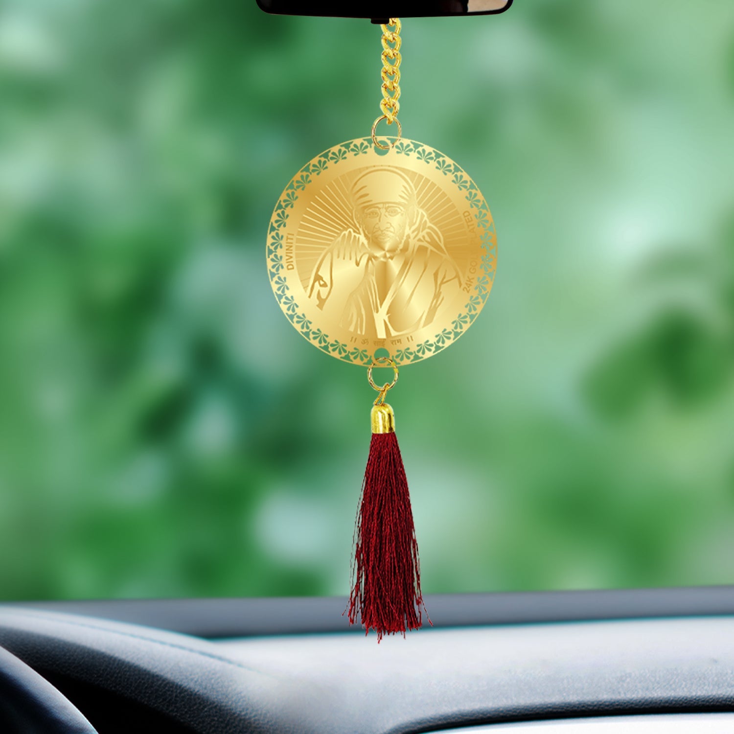 Diviniti 24K Gold Plated Double Sided Sai Baba & Yantra Car Dangler ...