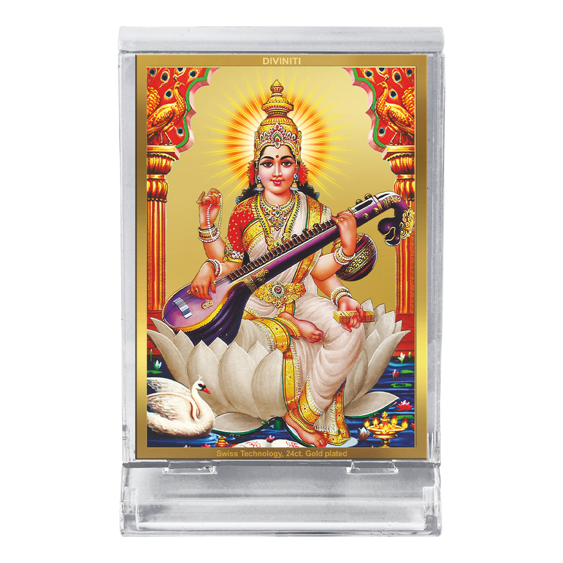 Diviniti 24K Gold Plated Saraswati Mata Frame For Car Dashboard, Home ...